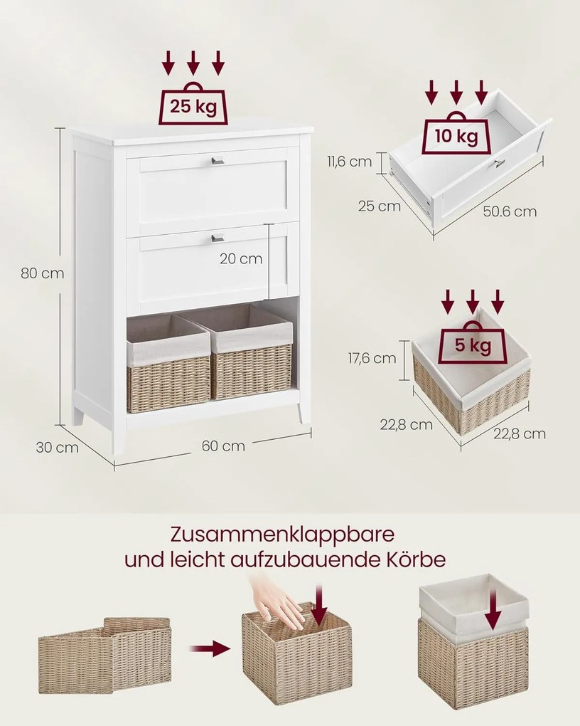 Koupelnová skříň 2 zásuvky 30 × 60 × 80 cm, bílá