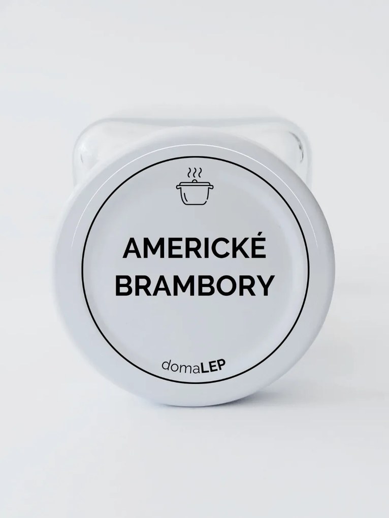 Samolepka na kořenky AMERICKÉ BRAMBORY průhledná 5 cm tučné písmo