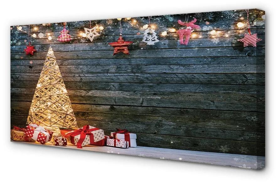 Obrazy na plátně Dárky Vánoční strom dekorace desky 140x70 cm