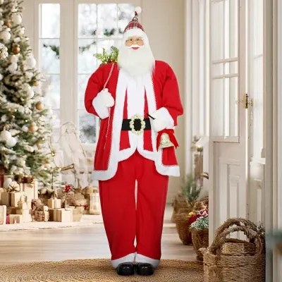 HOMCOM Santa Claus 1,6 m stojící Santa Claus se zvukovou funkcí dárku a vánočních zvonků