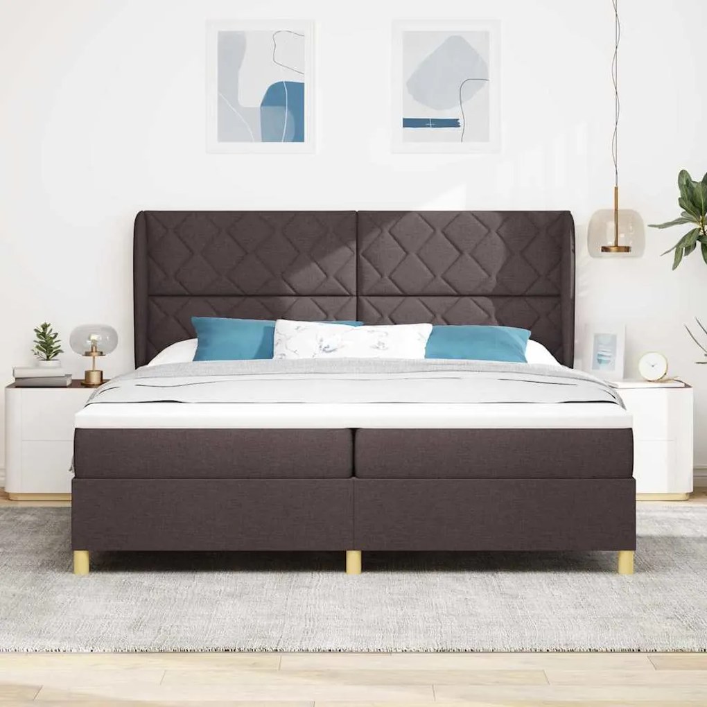 Postel s boxspringem s čelo Tmavě hnědá 200 x 200 cm textil 3340840