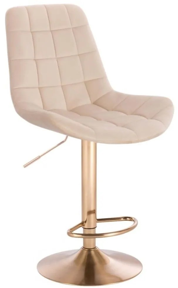 LuxuryForm DESIGN Barová židle PARIS VELUR na zlaté kulaté podstavě - krémová