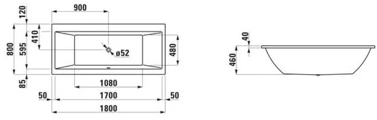 Laufen Pro Vestavná vana 180 x 80 cm, bílá H2329500000001