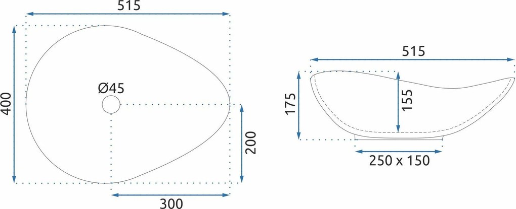 Rea Dora Stone, umyvadlo na desku 515x400x175 mm, šedá imitace kamene, REA-U5066