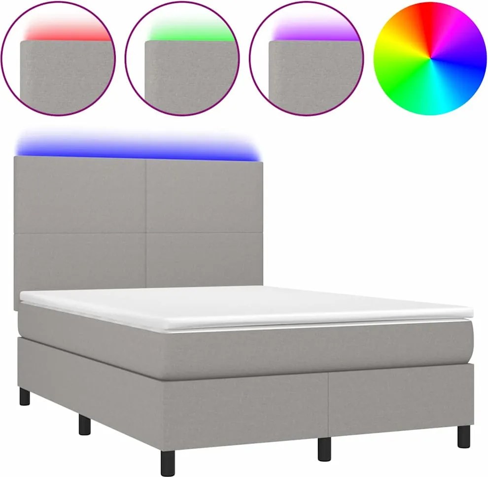 Box spring postel s matrací a LED světle šedá 140x190 cm textil 3134709
