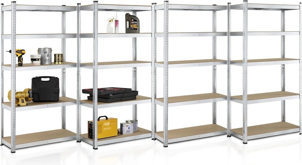 Juskys Sada kovových regálů Basic 180 × 90 × 40 cm Barva: stříbrná, Velikost sady: 4 ks