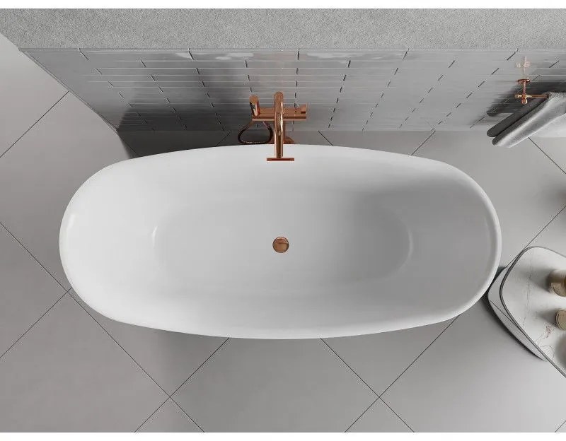Mexen Luvo Slim, volně stojící vana 170 × 75 cm, bílá lesklá, růžové zlato přepad, 52801707500-60
