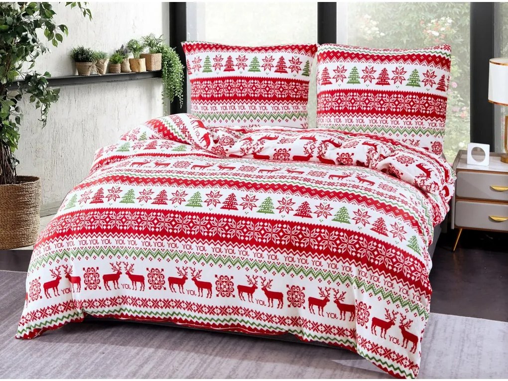 Povlečení mikroplyš CHRISTMAS JOY bílé + prostěradlo mikroplyš SOFT 90x200 cm bílé