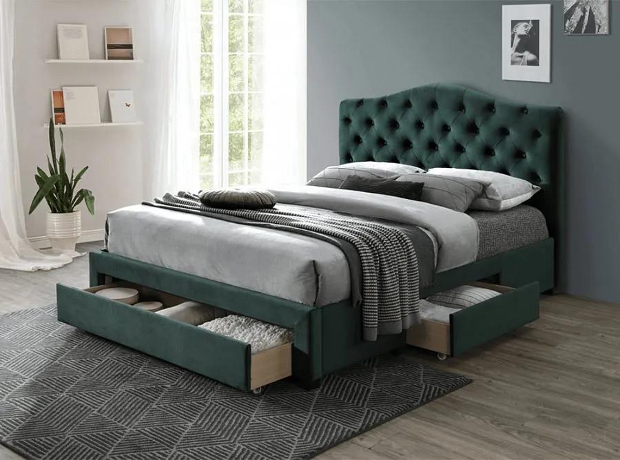 Tempo Kondela Čalouněná postel KESADA 160x200, s úložným prostorem, smaragdová Velvet