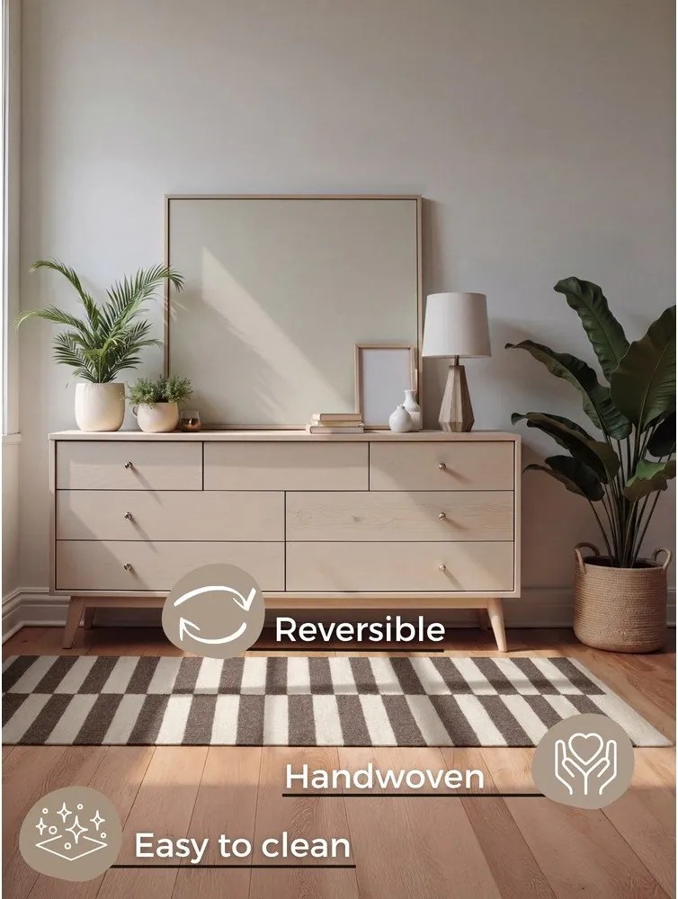 Bílý/hnědý oboustranný/ručně tkaný vlněný koberec 80x150 cm Vika – Hanse Home
