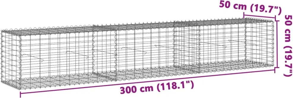 Gabionový koš s víkem 300 x 50 x 50 cm pozinkované železo 3295134