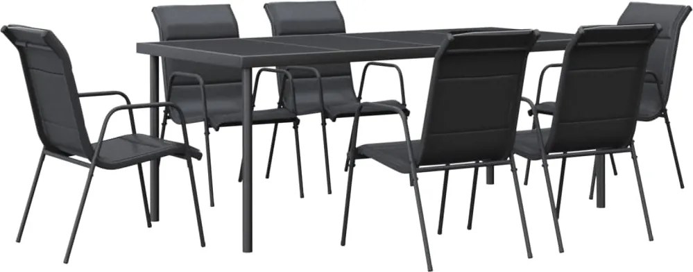 7dílný zahradní jídelní set černý ocel a textilen 3200700