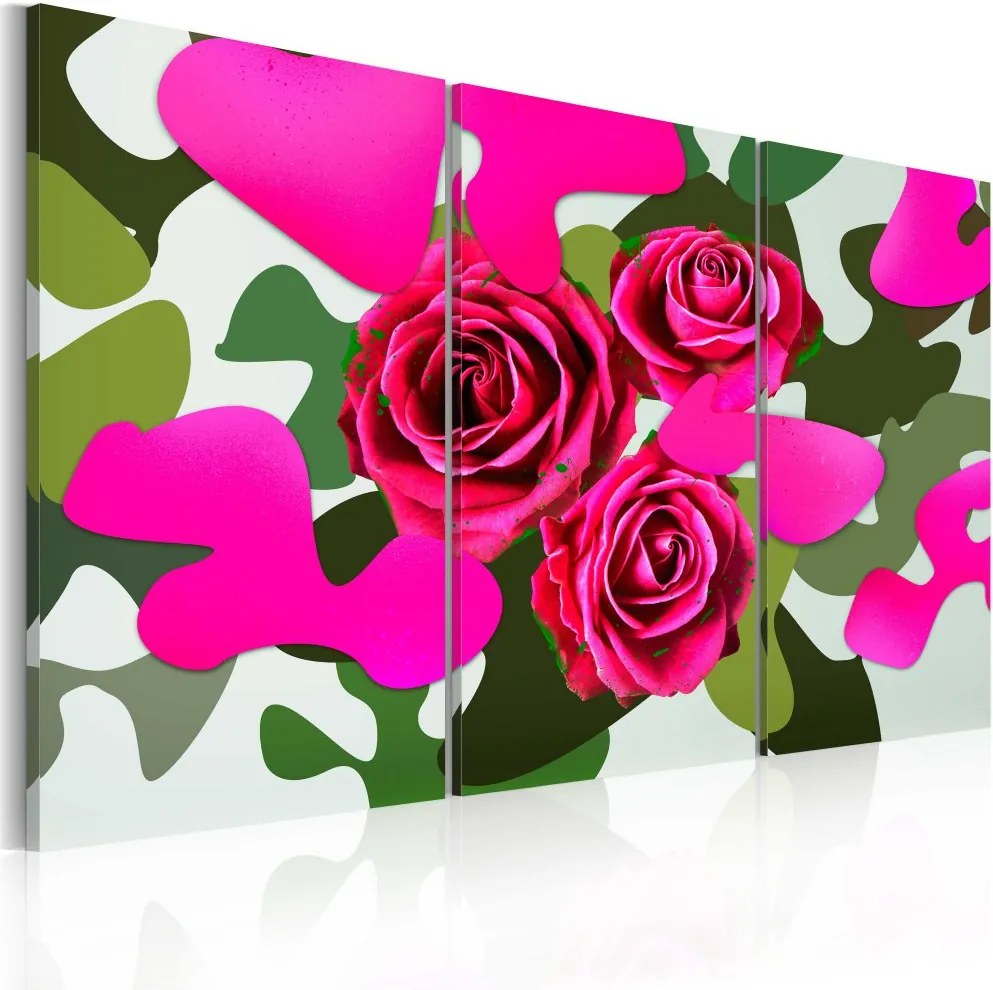 Obraz na plátně Bimago - Neon roses - triptych 60x40 cm
