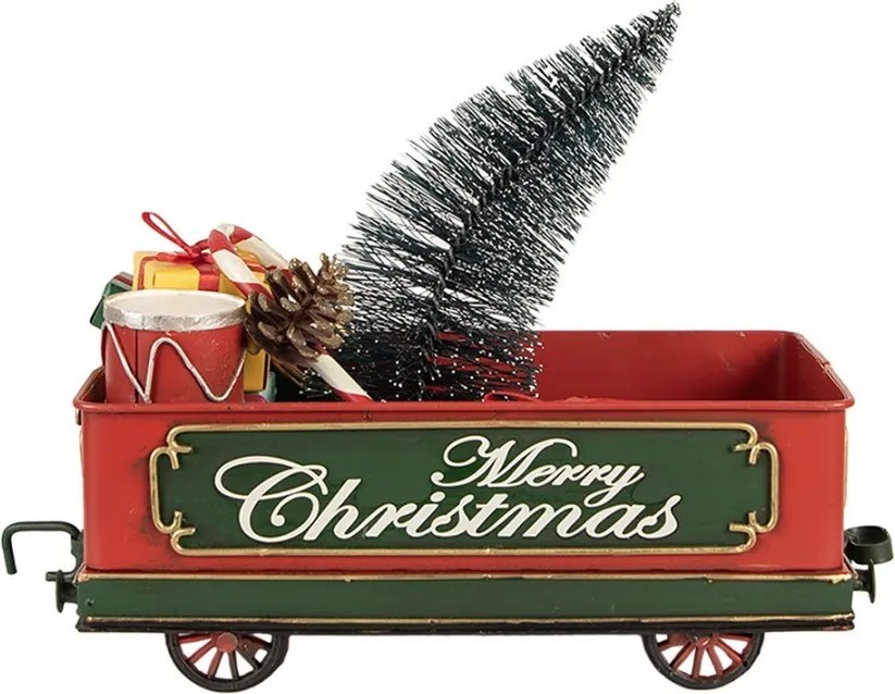 Červený retro model vagón s dárky a stromkem Christmas - 31*15*25 cm
