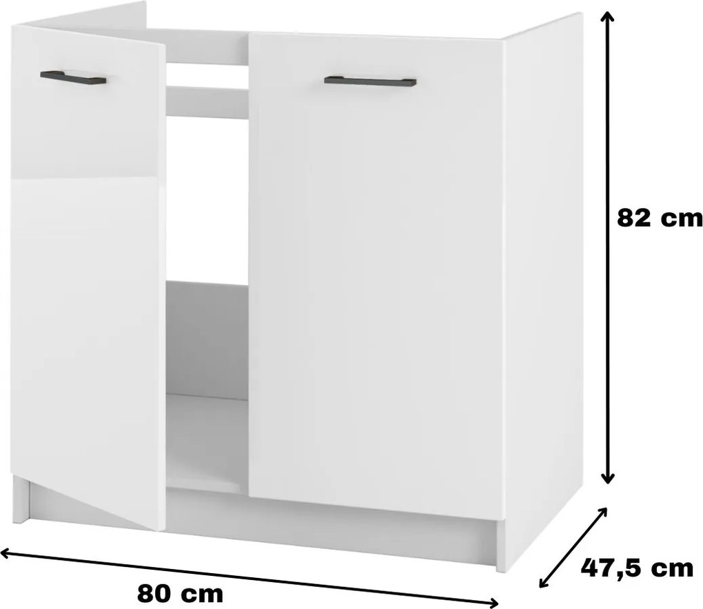 Kuchyňská skříňka Stojící Dolní Bílá Akryl Lesk bez Desky pod Dřez 80 CM