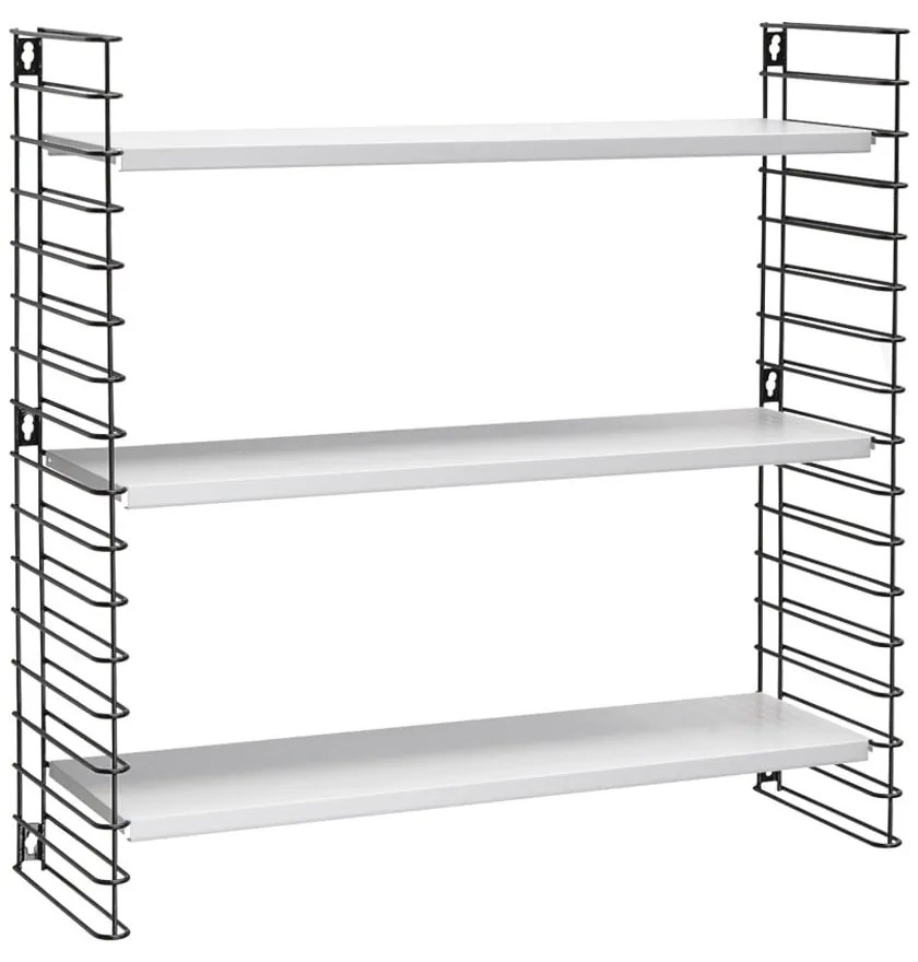 Černý 3patrový regál s bílými policemi Metaltex Libro, šířka 70 cm