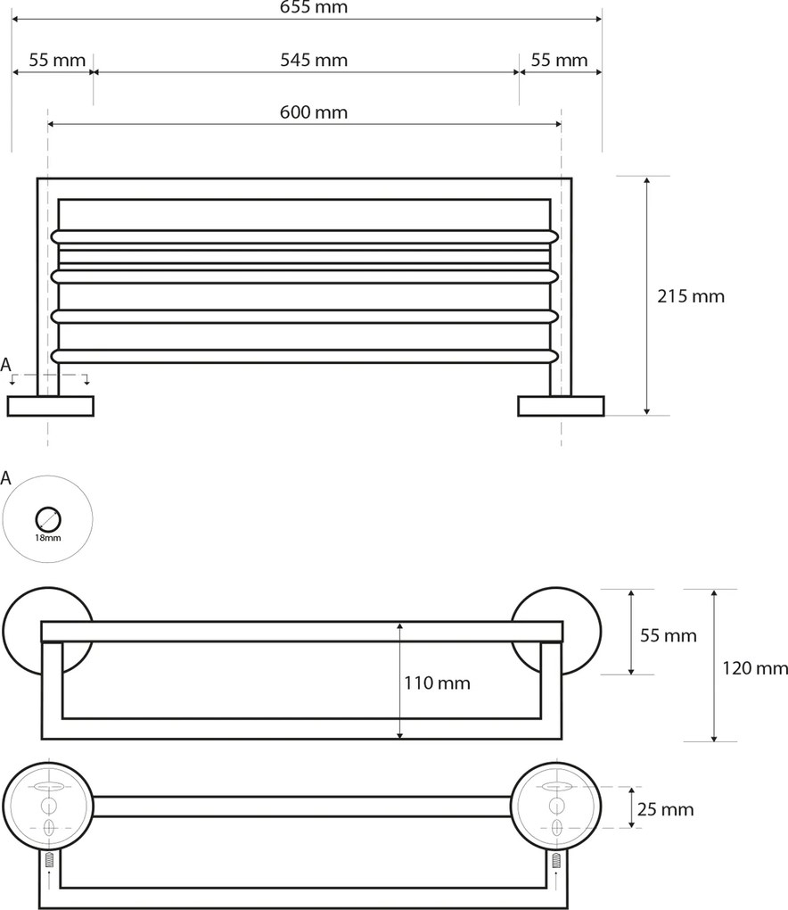 Sapho, X-STEEL polička na ručníky s hrazdou, broušená nerez, XS406