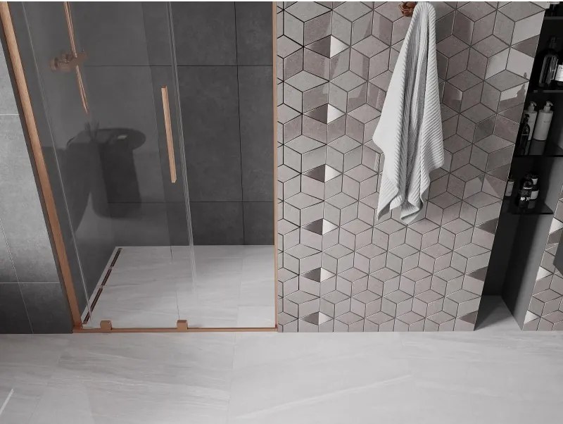 Mexen Velar L, posuvné sprchové dveře do otvoru 90 cm, 8mm čiré sklo, měděná matná, 871-090-003-01-65