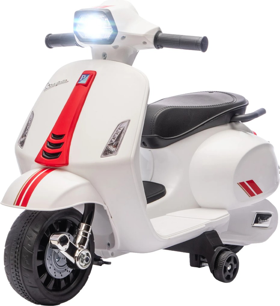 AIYAPLAY Elektrická dětská motorka pro 2–6 let s baterií 6V, světlometem, houkačkou a pomocnými kolečky, bílá