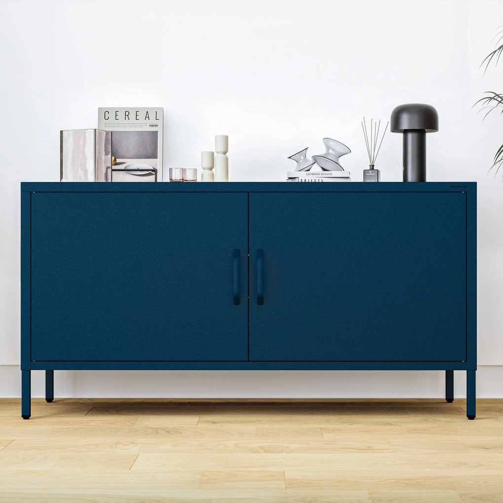 TV skříňka kovová na nožičkách námořnická modrá, 1150x595x400 mm: ROSA Modern