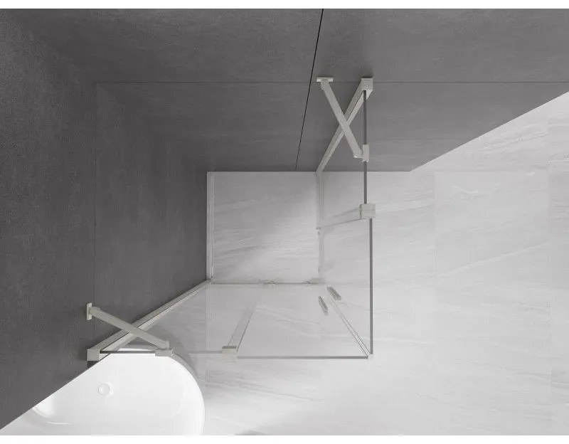 Mexen Velar Duo, sprchový kout s posuvnými dveřmi 100 x 100 cm, 8mm čiré sklo, broušená ocel, 871-100-100-02-97