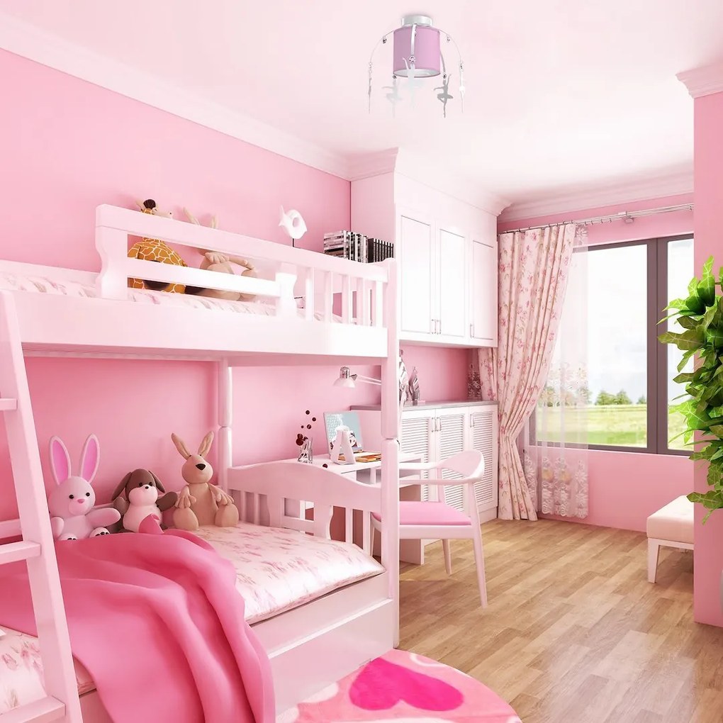 Dětské stropní svítidlo Baletnica white, 1x růžové textilní stínítko, w