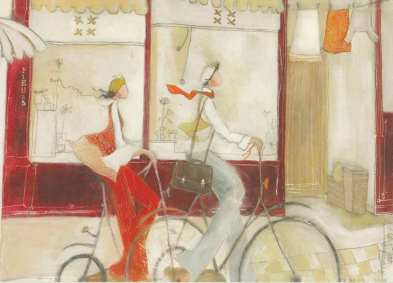 ART-STYLE Obrázek 13x18, postavy na kolech, rám bílý s patinou