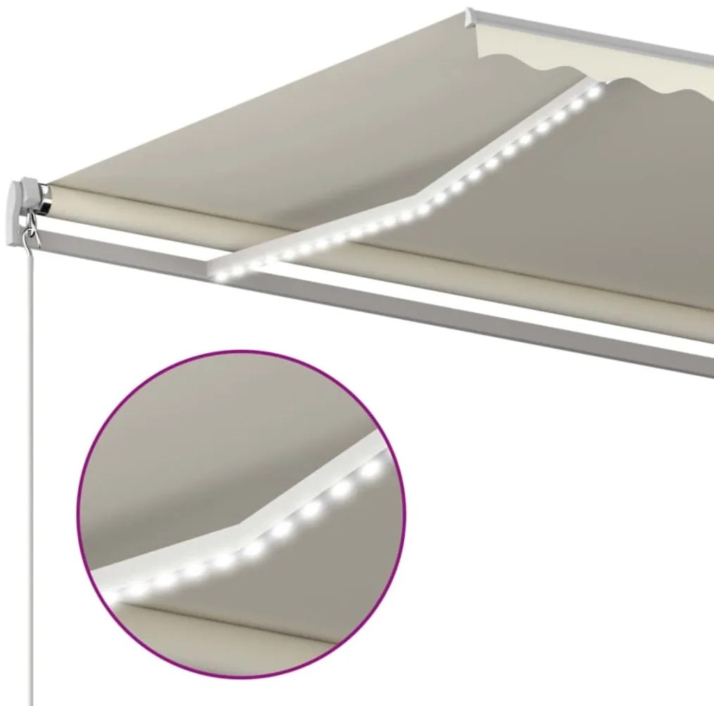 vidaXL Marketos Ručně zatahovací markýza s LED světlem 500 x 350 cm krémová