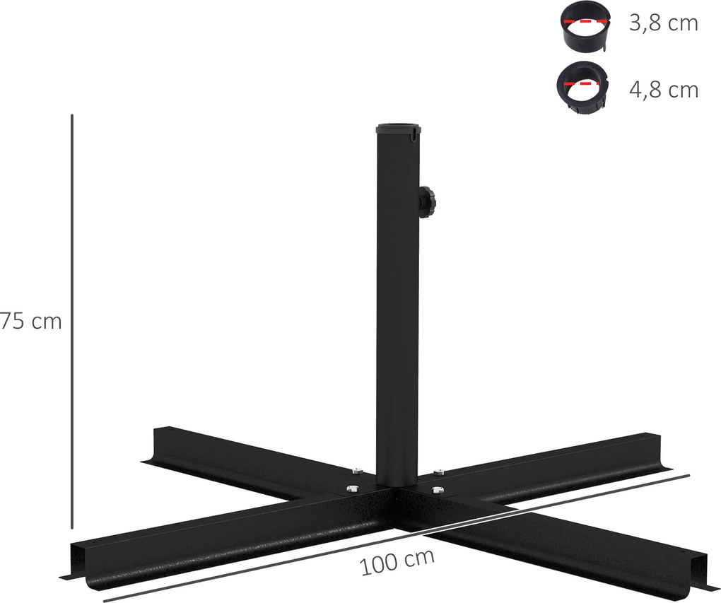 Stojan na slunečník Outsunny 4 kg křížový stojan na konzolový slunečník Ø38 až 48 mm, robustní držák slunečníku v černé barvě 100 x 100 x 75 cm |