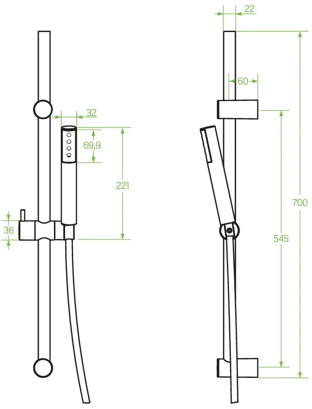 Laveo Pretto, sprchový sloup 70cm s ruční sprchovou hlavicí, chromová, LAV-NLP_01A2