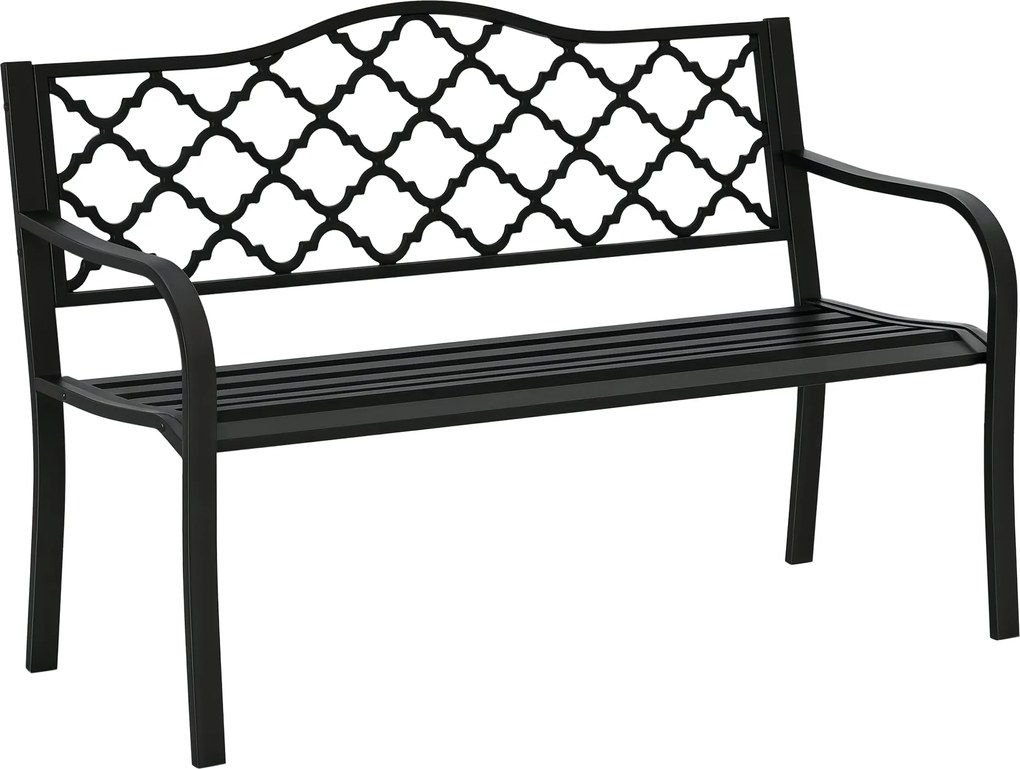 Outsunny Zahradní Lavice pro Dvě Osoby - Kovová Lavice do 240 kg, Lavice s Opěrkou a Rukama, Zahradní Nábytek z Litiny Černá 128 x 58,5 x 89 cm | Aoso