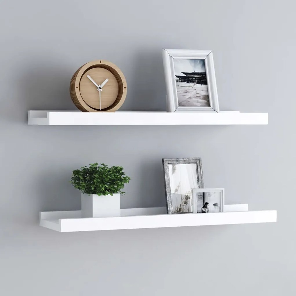 Poličky na zarámované obrázky 2 ks bílé 40 x 9 x 3 cm MDF 323928