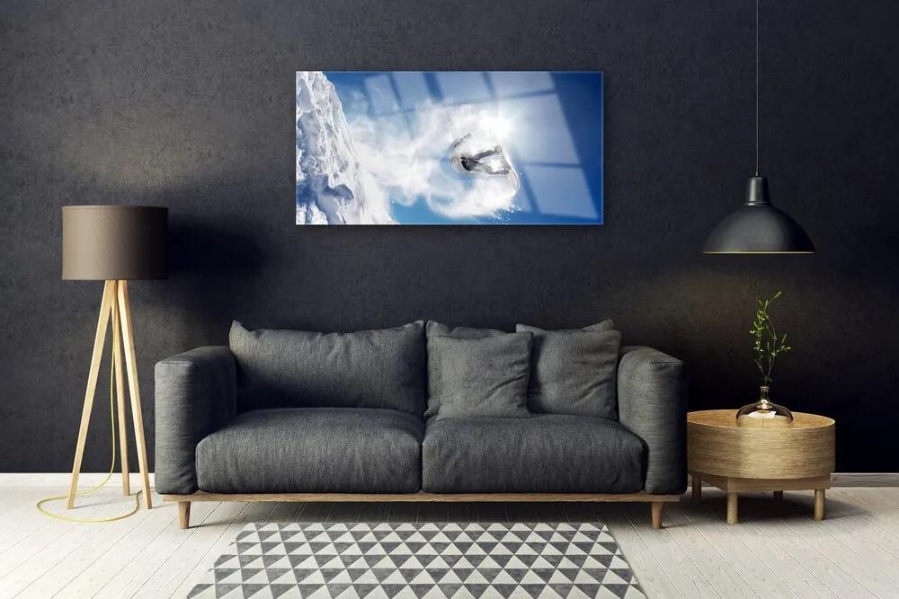 Obraz na skle Snowboard Sport Sníh Zima 125x50 cm