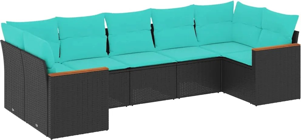 7dílná zahradní sedací souprava s polštáři černá polyratan 3226267