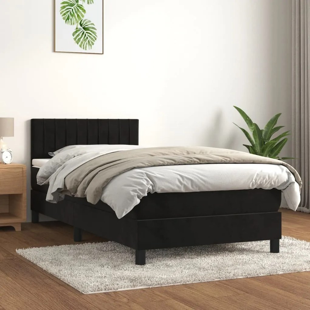 vidaXL Box spring postel s matrací 80 x 200 cm samet [3141390] Barva: Tmavě moddrá