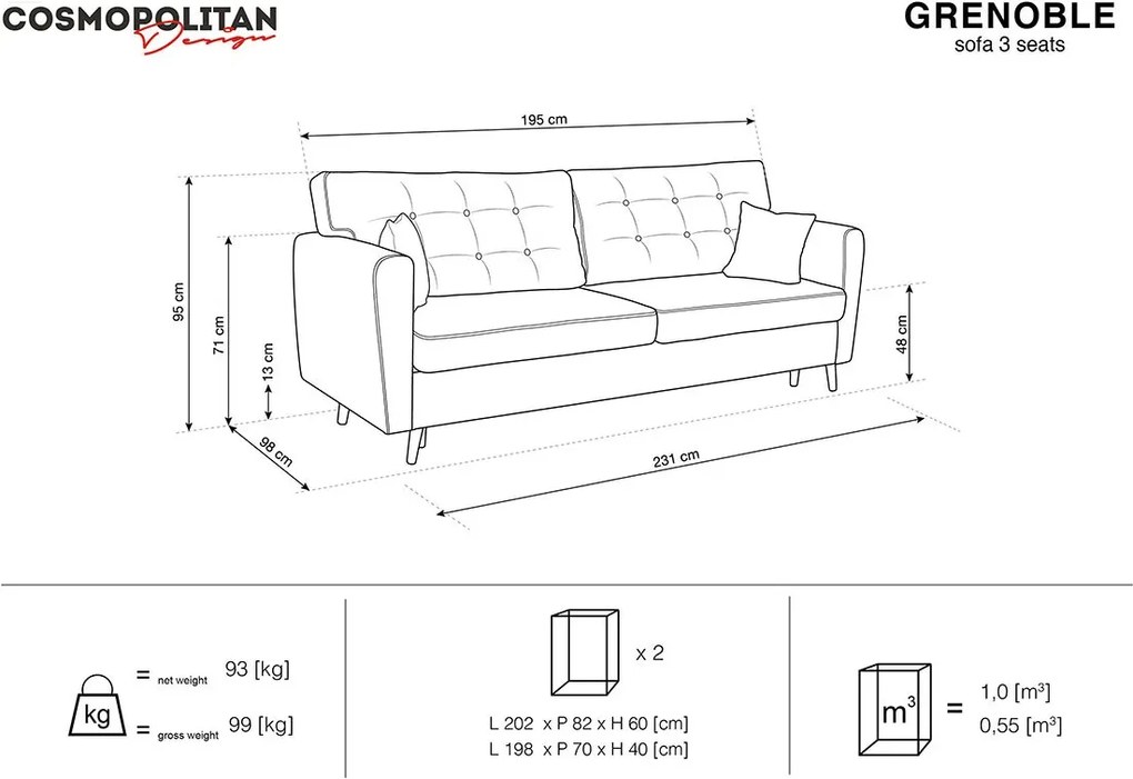 COSMOPOLITAN DESIGN Třímístná rozkládací pohovka s úložným prostorem Grenoble