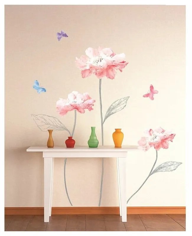 Samolepka Ambiance Light Pink Flowers And Butterflies