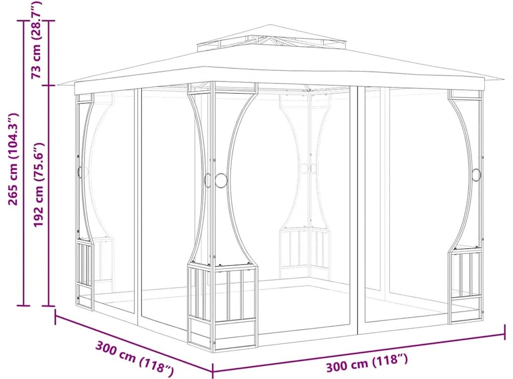 vidaXL Marketos Altán se síťovinou 300 x 300 x 265 cm krémový