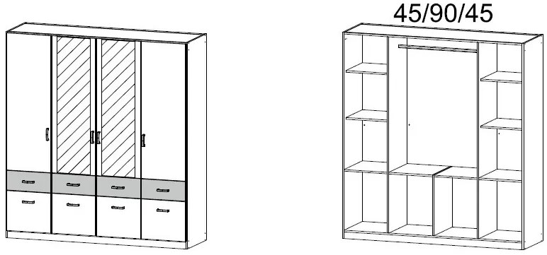 Šatní skříň se zrcadly Bremen, 181 cm, dub artisan/tmavě šedá
