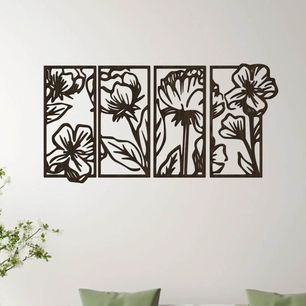 dřevo života 4 dílný obraz květin - FLORIST Zvolte barvu dekoru: Wenge, Rozměry (cm): 78x40