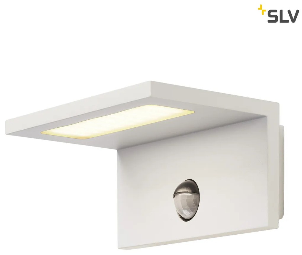 SLV 1001970 Angolux S, moderní nástěnné svítidlo do exteriéru se senzorem, 9,8W LED 3000K, bílá, šířka 17cm, IP44