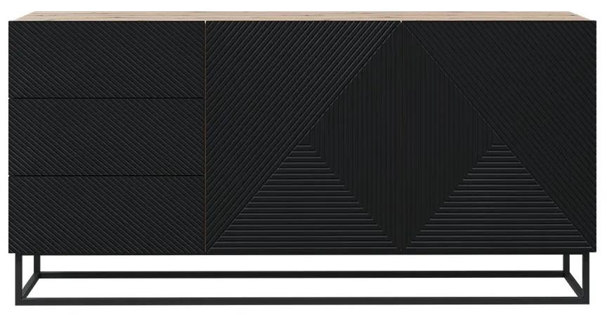 Komoda Asha 167 cm na kovovém podstavci - dub artisan / černý mat