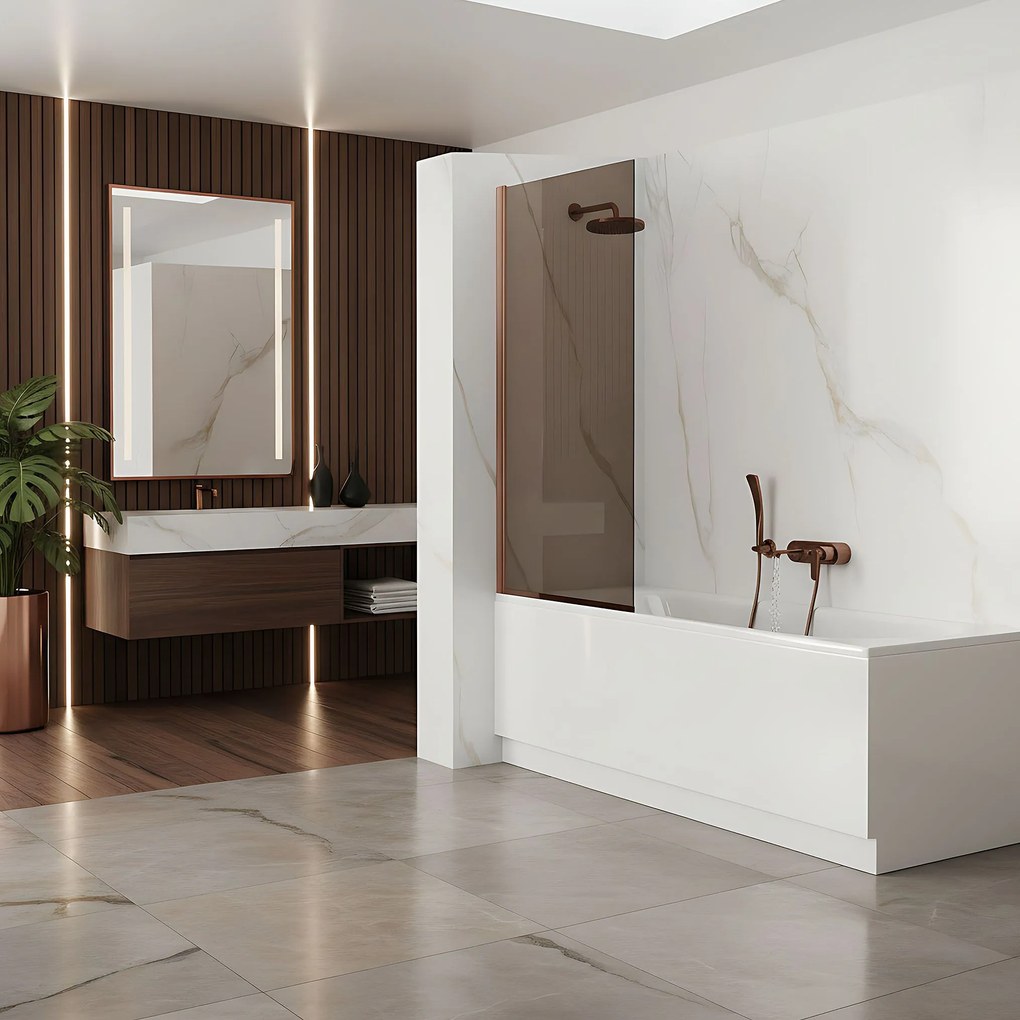 Rea Elegant, vanová zástěna s pevným křídlem 70x140 cm, měděná matná, REA-W5694