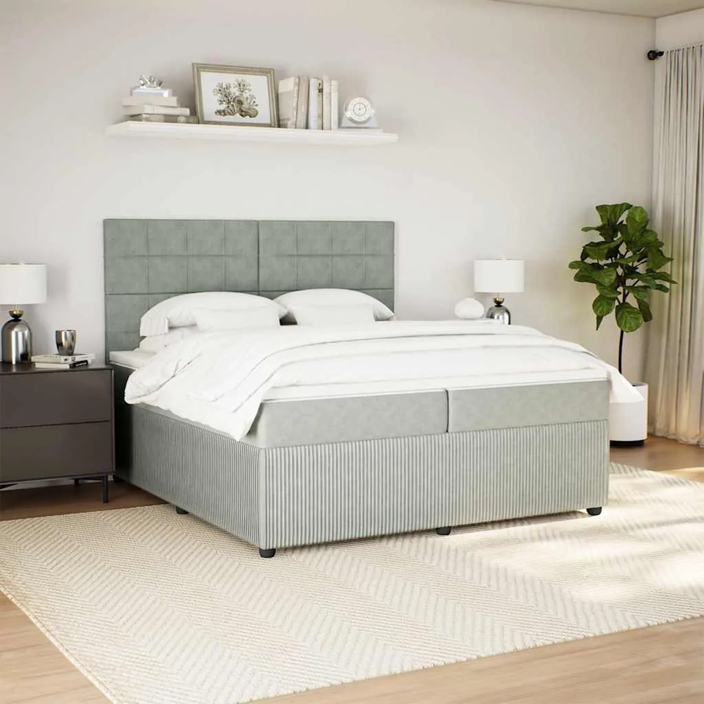 Box spring postel s matrací světle šedá 200x200 cm samet 3294730