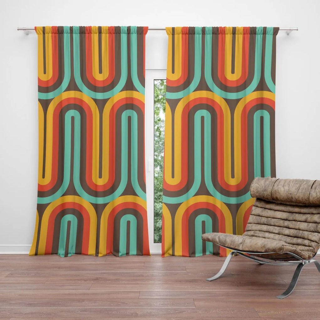 Sablio Závěs Retro vlny: 2ks 140x250cm