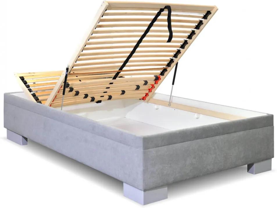 Čalouněná postel s úložným prostorem Litera, 120x200 cm , Béžová ekokůže