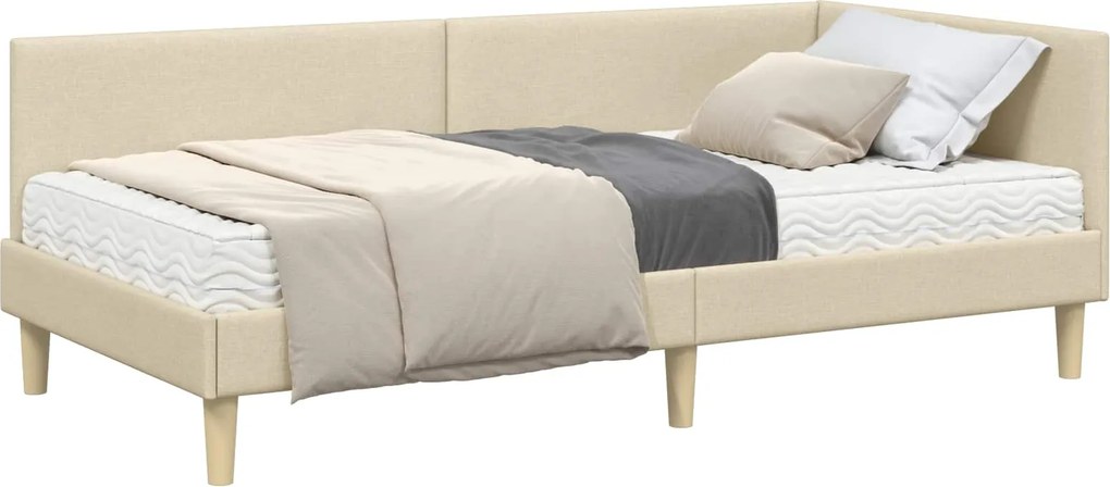 Rohový rám postele s matrací Jiný s čelo 2 ks Krémová textil 3393739