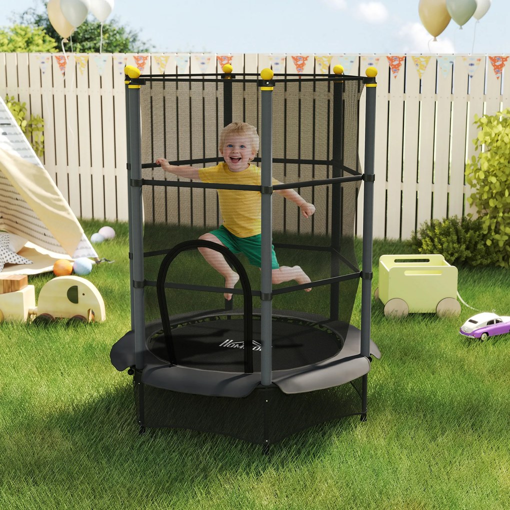 HOMCOM dětská trampolína Ø140 cm, trampolína s ochrannou sítí, kryt hran, zahradní trampolína pro děti 3-10 let, max. zatížení 50 kg, černá barva