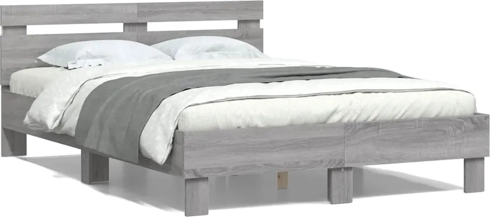 Rám postele s čelem a LED osvětlením šedý sonoma 135 x 190 cm 3207572