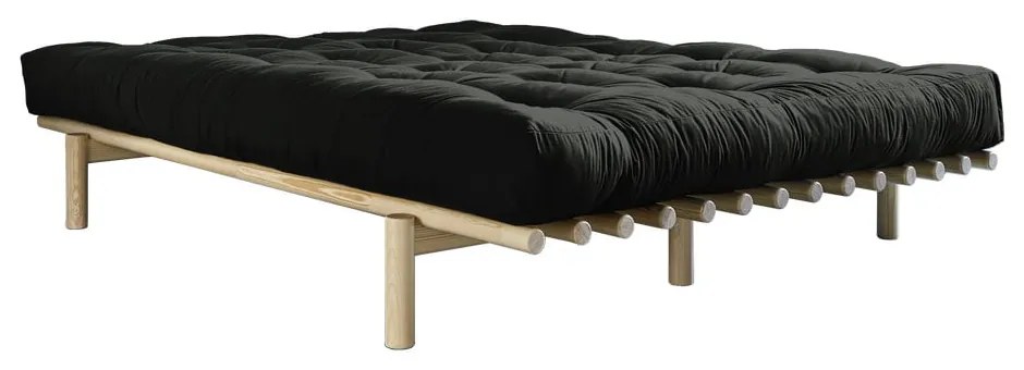 Dvoulůžková postel z borovicového dřeva s matrací Karup Design Pace Double Latex Natural Clear/Black, 200 x 180 cm